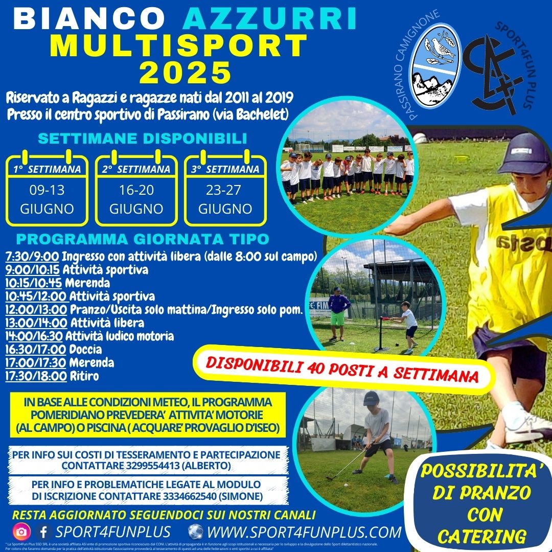 VOLANTINO BIANCO AZZURRI MULTISPORT 2025 – SPORT4FUN PLUS